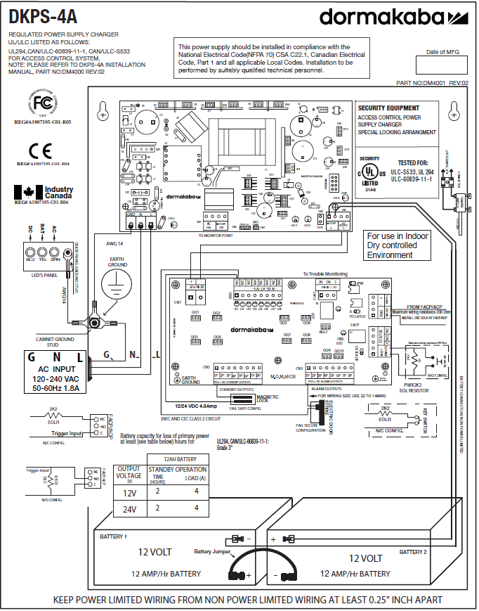 DKPS-4A Power supply / Charger for Access Control and Egress Doors Installation Instruction ...